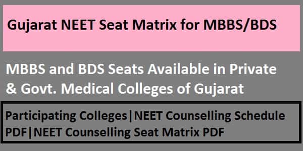 Gujarat NEET Seat Matrix for MBBS/BDS: Participating Colleges and No of seats