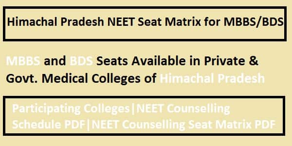 Himachal Pradesh MBBS/BDS Seat Matrix: Participating Colleges and No of seats