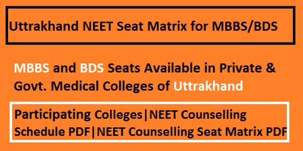 Uttrakhand NEET MBBS/BDS Seat Matrix: Participating Colleges and No of seats